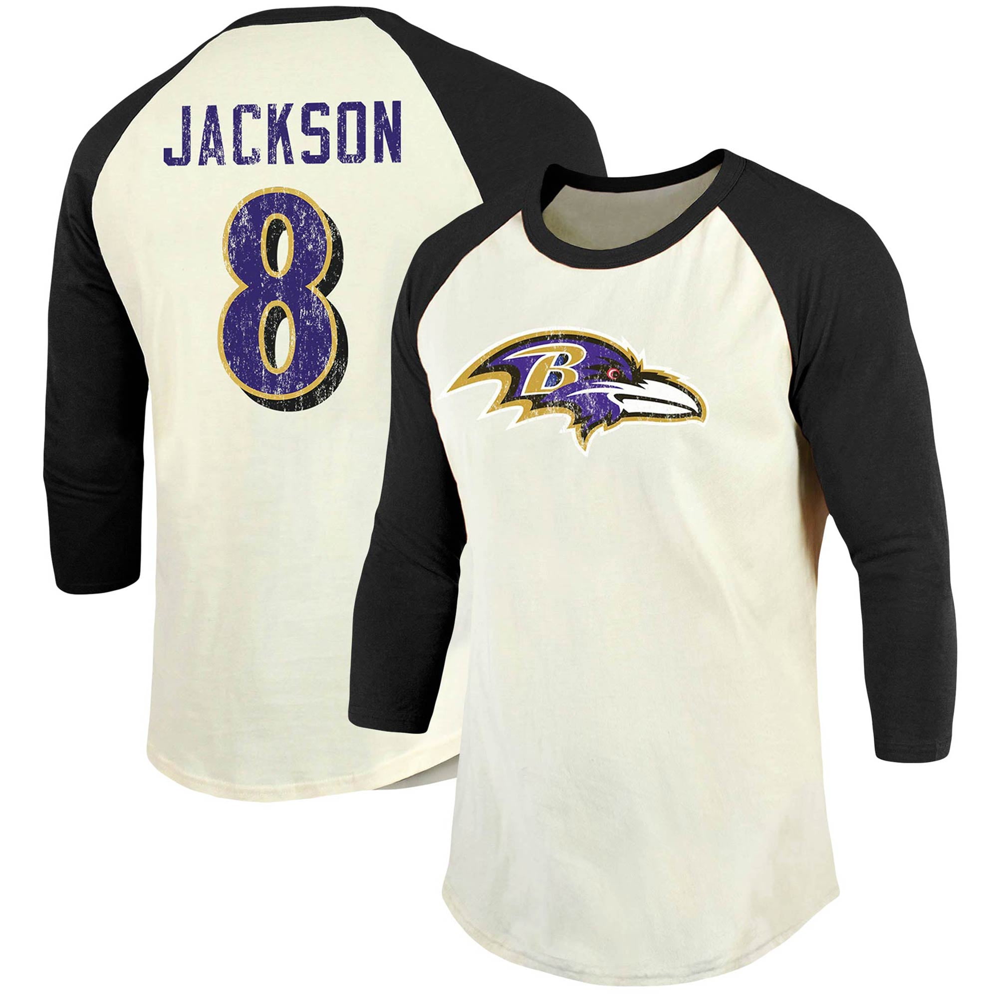 Men's Majestic Threads Lamar Jackson Cream/Black Baltimore Ravens ...