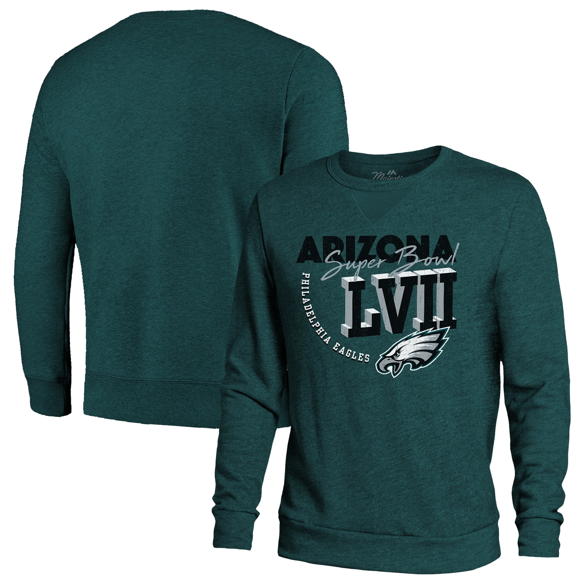 Majestic Threads Men's NFL Philadelphia Eagles Super Bowl LVII Crew Neck Tri-Blend Pullover ...