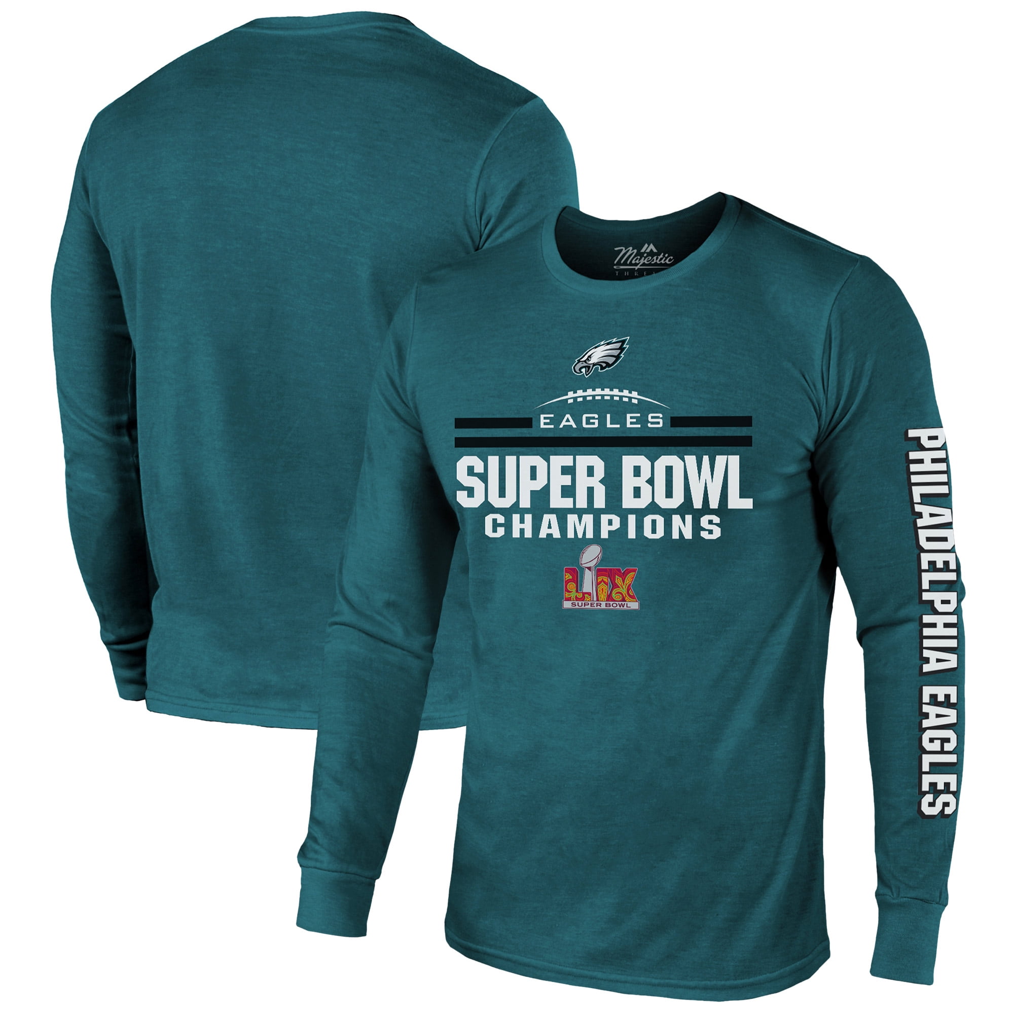 Men's Majestic Threads Midnight Heather Green Philadelphia Eagles Super Bowl LIX Champions Goal ...