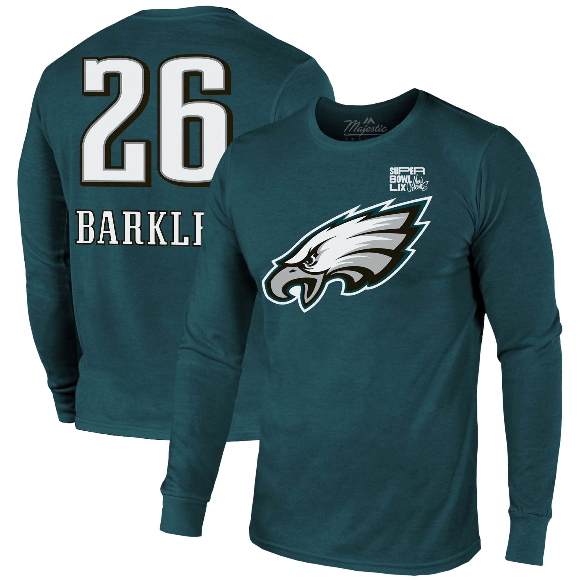 Men's Majestic Threads Saquon Barkley Midnight Green Philadelphia Eagles Super Bowl LIX Player ...