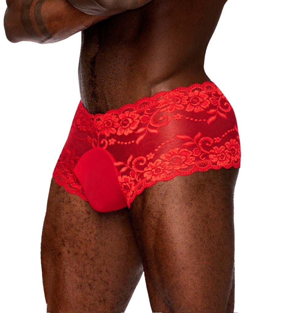 Mens Male Power 127 280 Sassy Lace Sheer Mini Short Red Xl