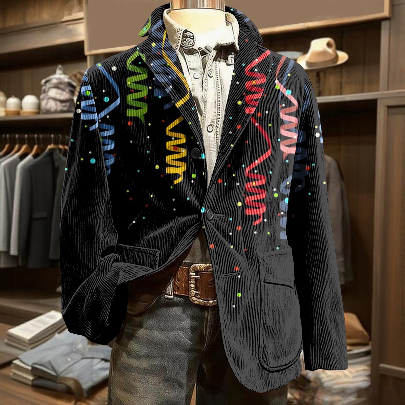 Men's Mar-di Gras Suit Jacket Corduroy Carnival Color Stripe Print ...