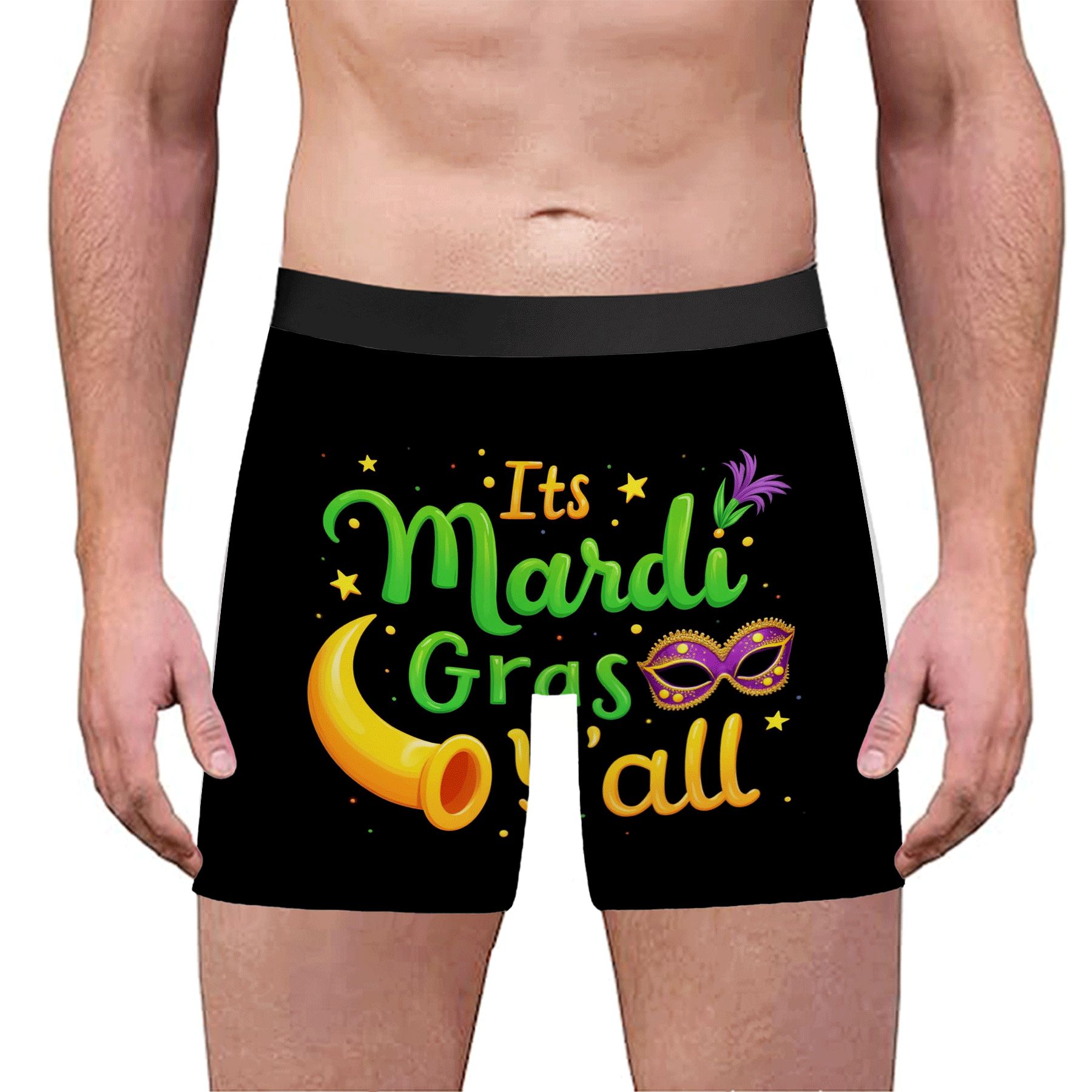 Men's Mardi Gras Boxer Briefs - Festive Black Underwear with ' It's ...