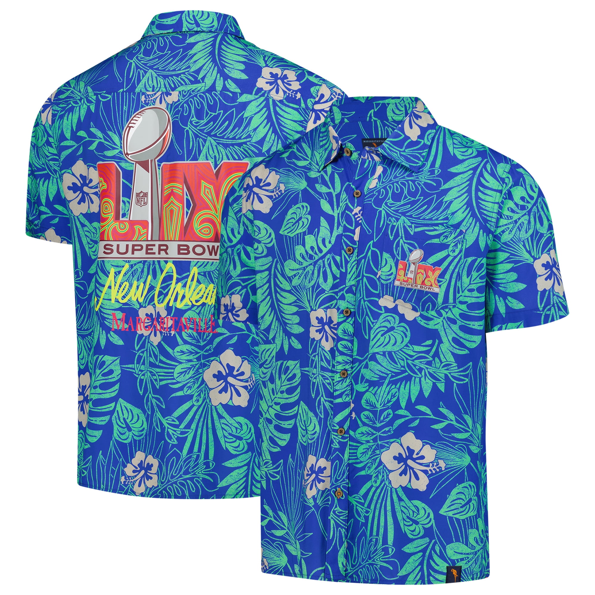 Men's Margaritaville Blue Super Bowl LIX Bourbon Street Party Button-Up ...