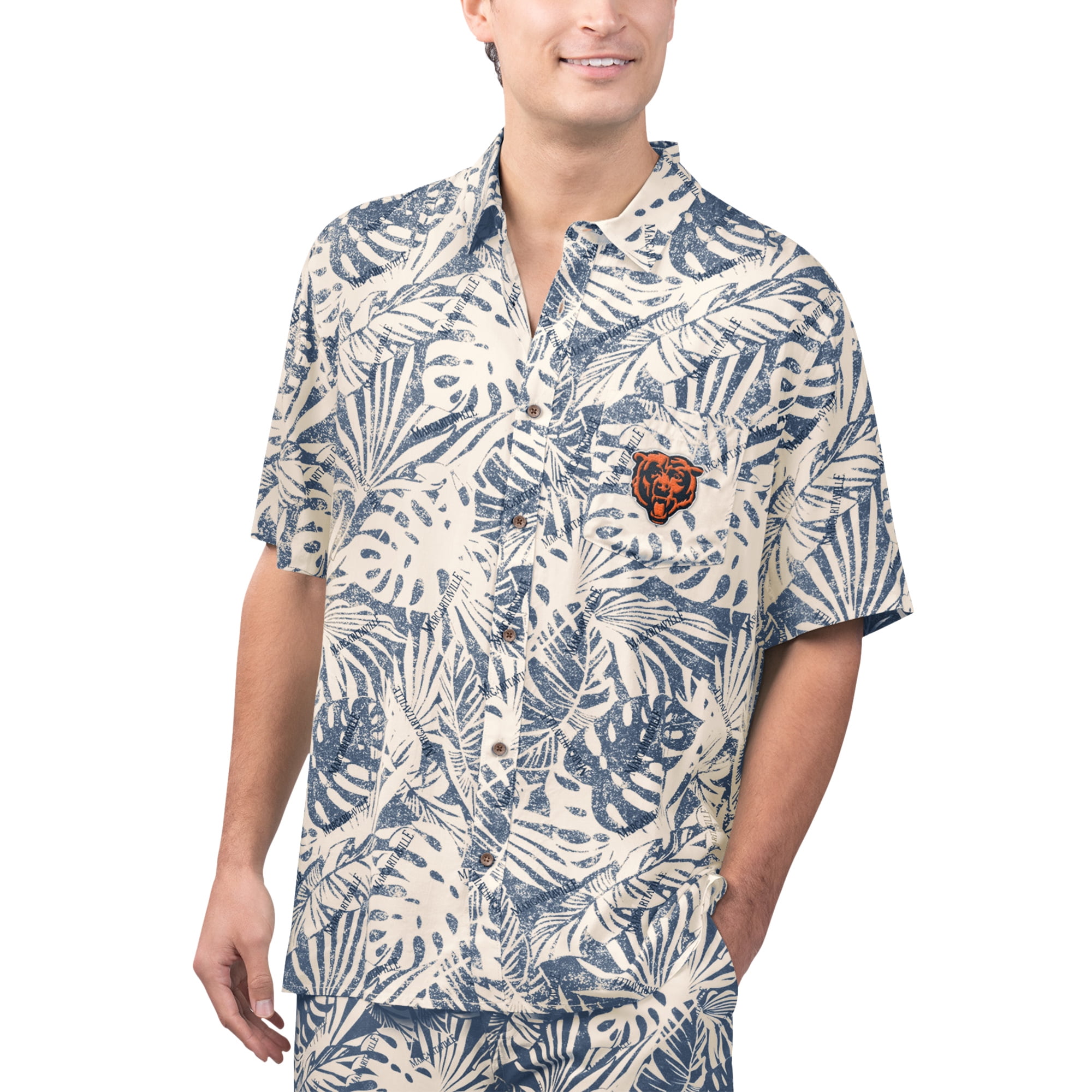 Men's Margaritaville Tan Chicago Bears Sand Washed Monstera Print Party ...
