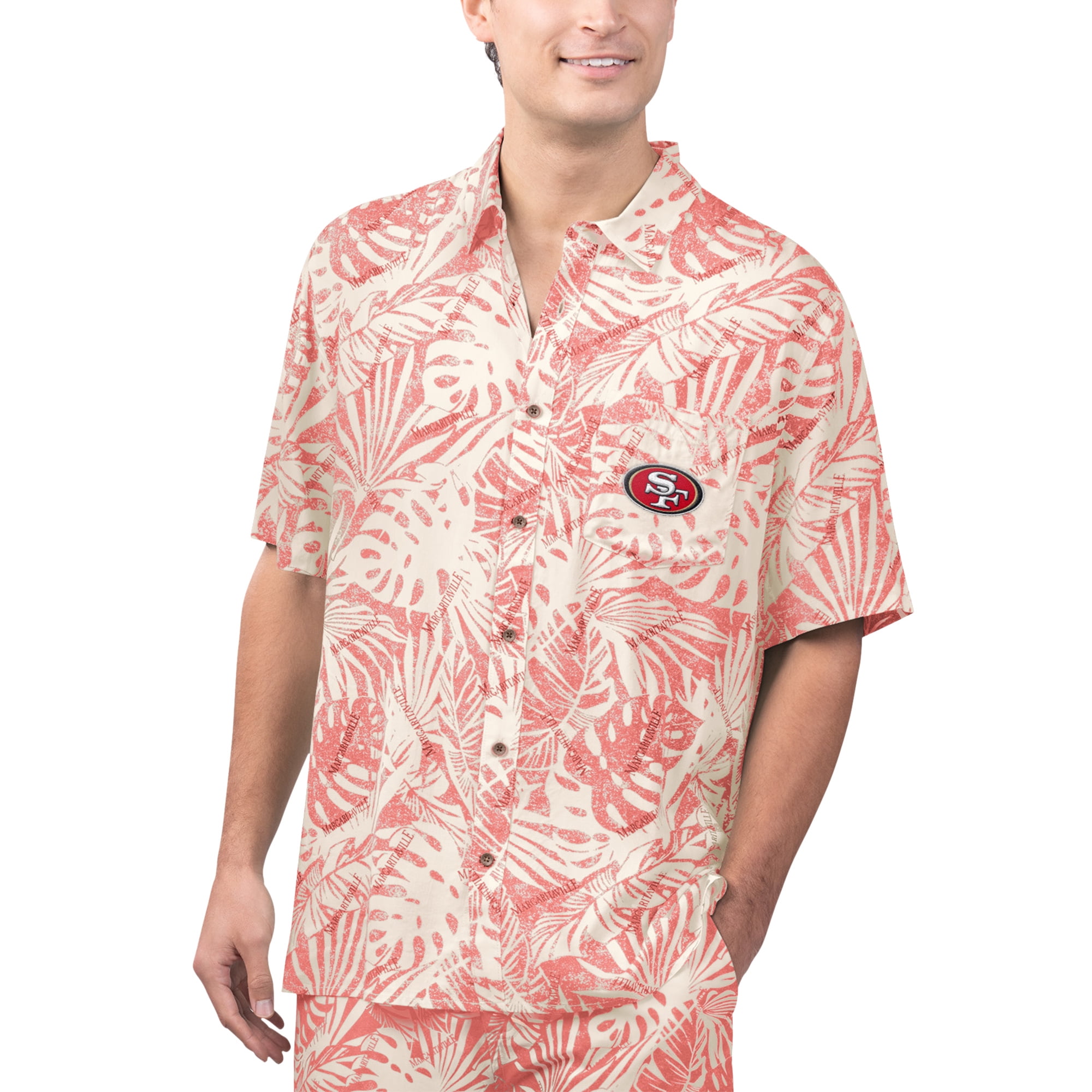 Men's Margaritaville Tan San Francisco 49ers Sand Washed Monstera Print ...