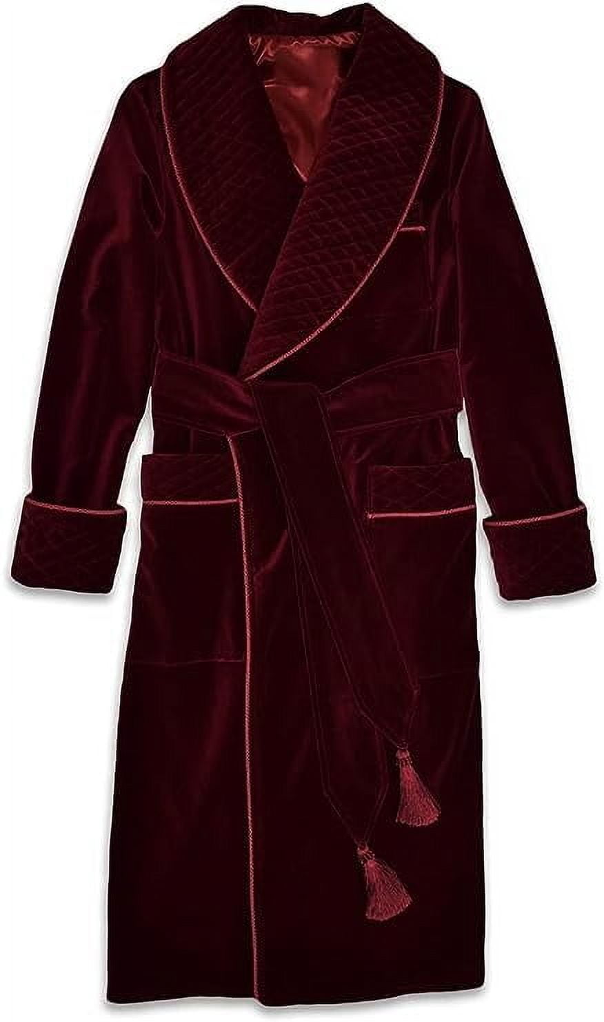 Men's Maroon Velvet Long Smoking Jacket Home Wear Long Gown Smoking ...