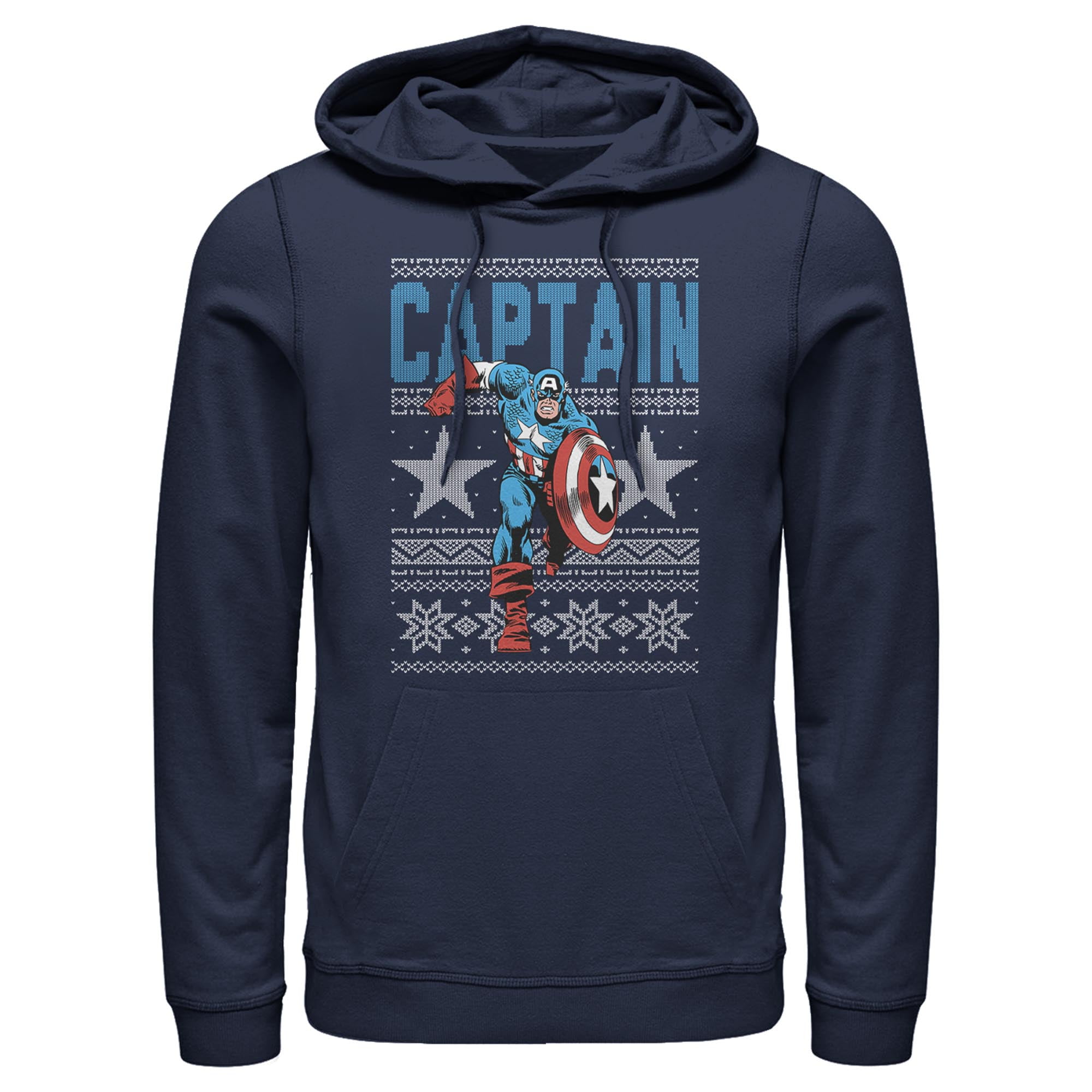 Men's Marvel Christmas Captain America Fair Isle Print Pull Over Hoodie ...