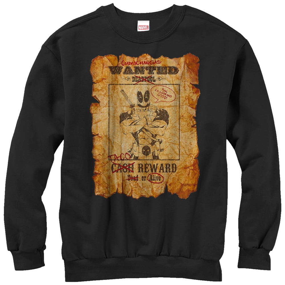 Men's Marvel Deadpool Wanted Poster Sweatshirt Black Medium - Walmart.com