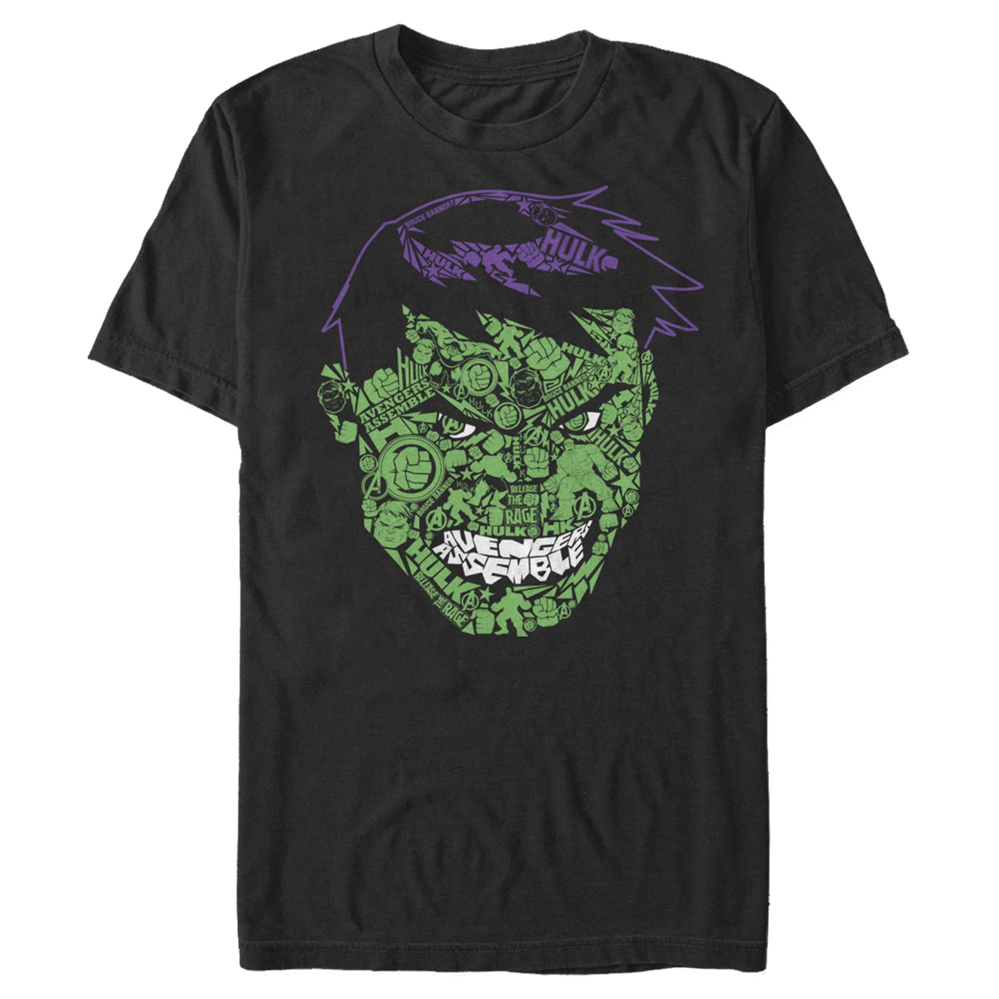 Men's Marvel Hulk Angry Face Build Up Fill Graphic Tee Black Large ...