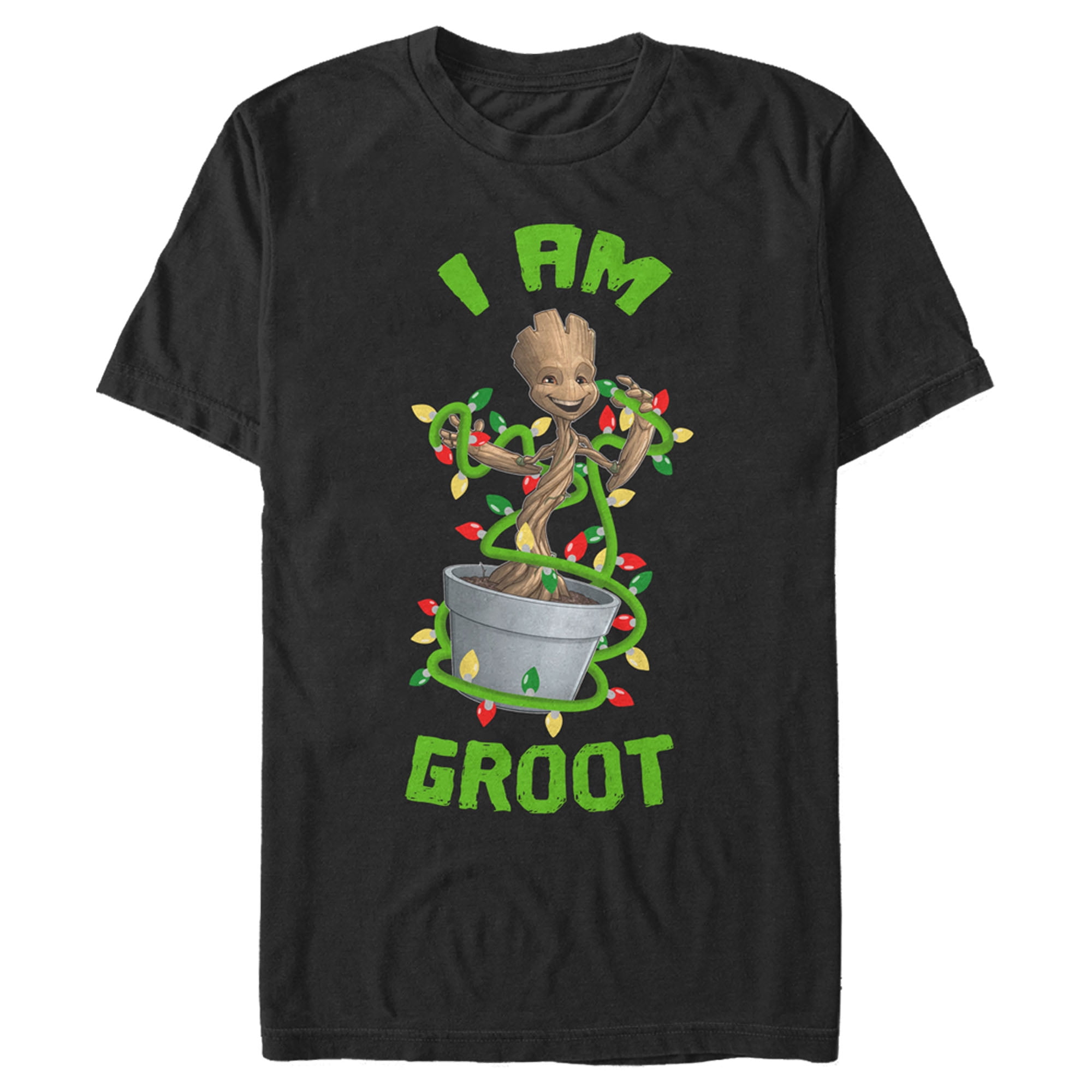 Marvel Christmas I Am Groot Lights Graphic Tee, Black, 2X Large, Men's ...