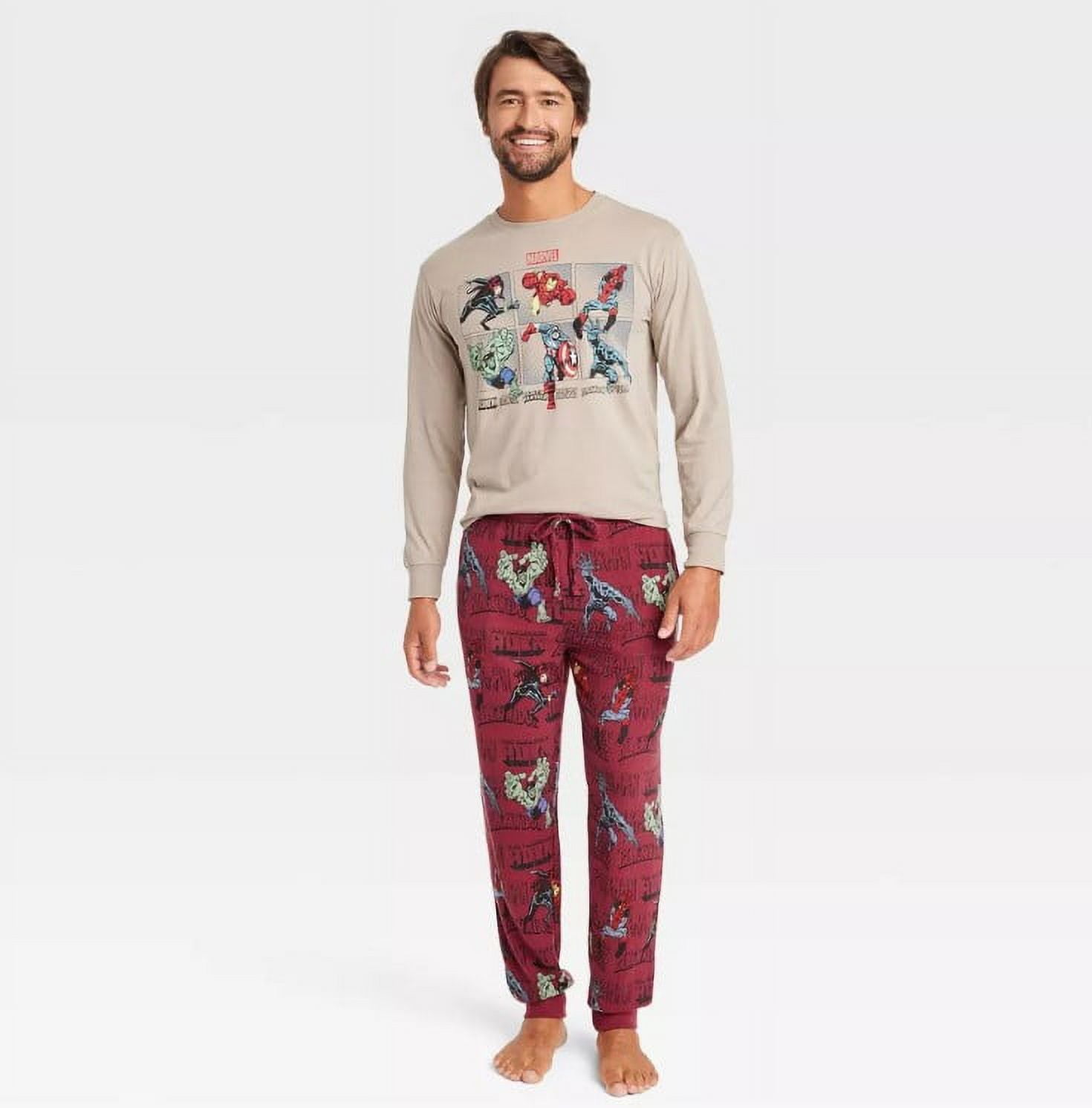 Men's Marvel Long Sleeve Sweater Knit Pajama Set - Dark Red/Tan L ...