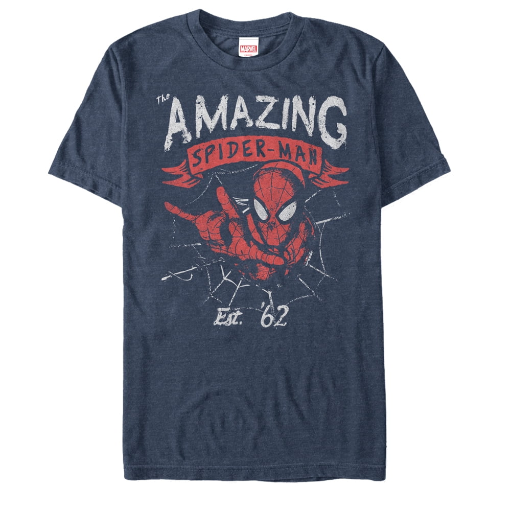 Marvel Men's Spider-Man Graphic Tee, Adult T-Shirt, Clothing, Navy Blue ...