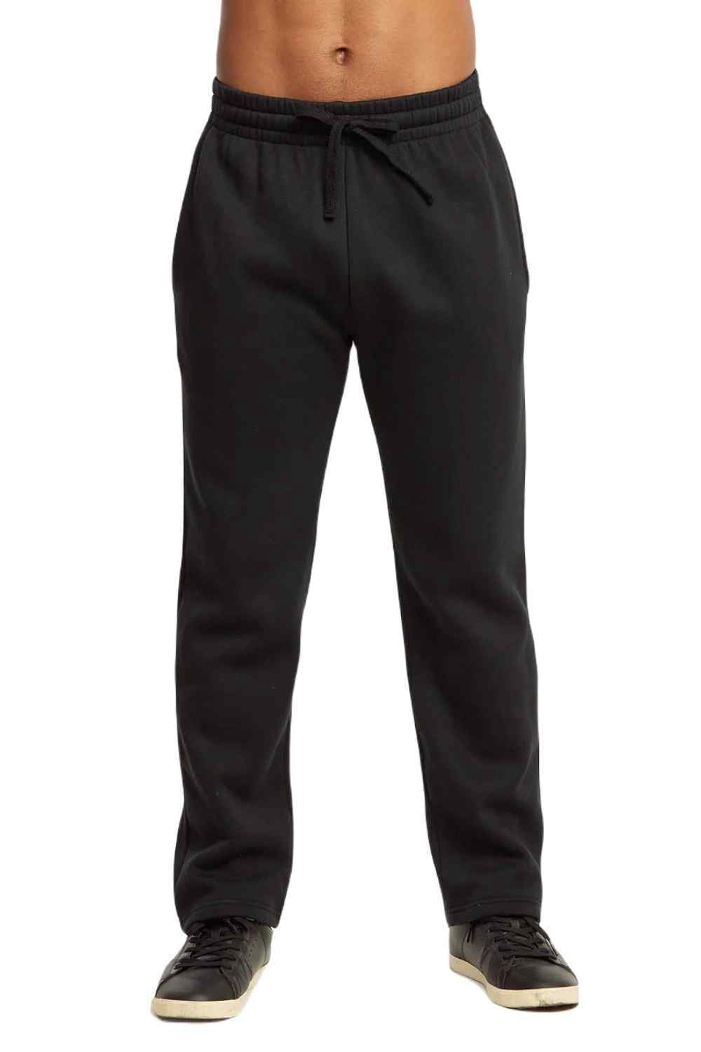 Men's Medium Weight Fleece Open Bottom Sweatpants with Pockets, Black S ...