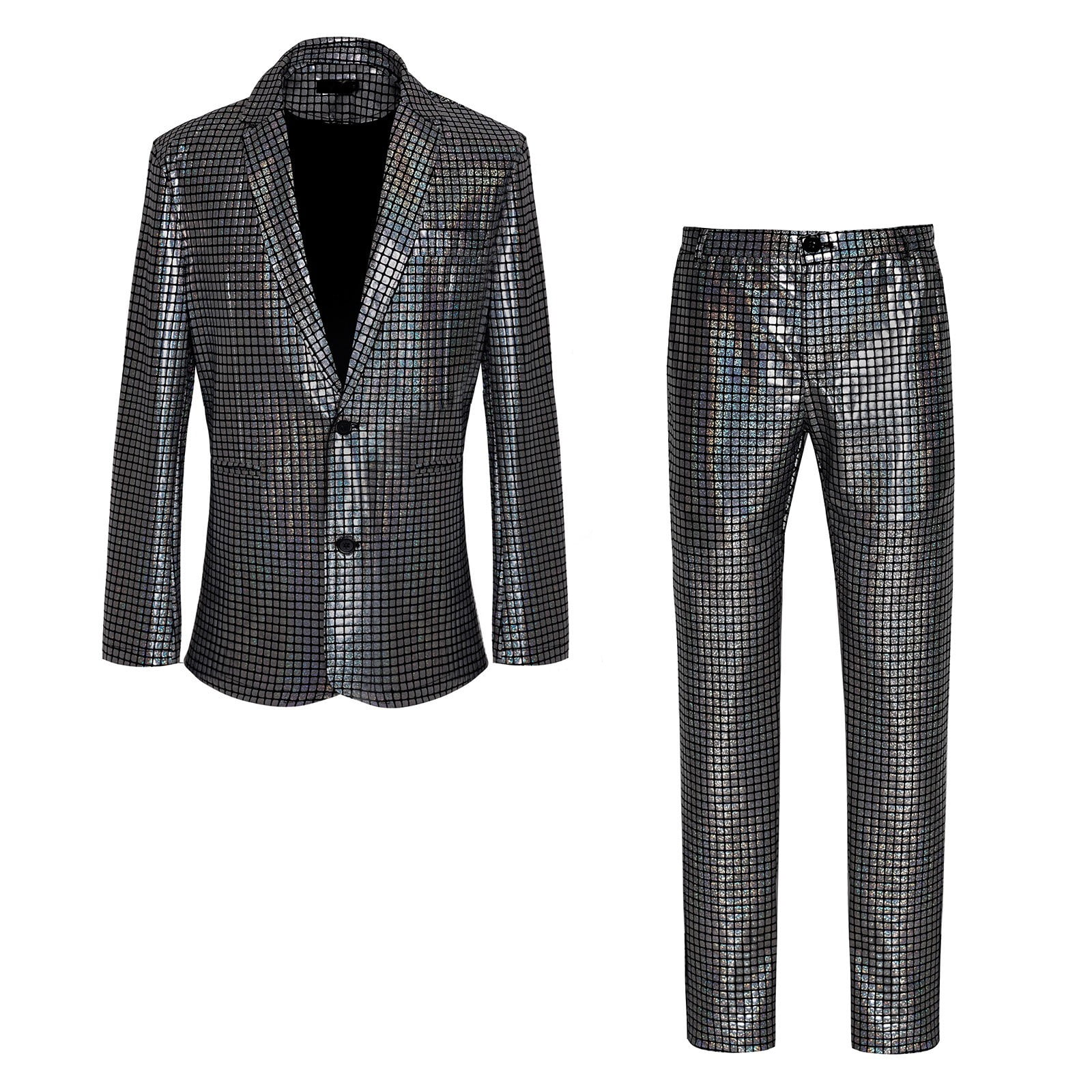 Men's Mens Fashion Suits Sequin Checkered Suit Party Stage Nightclub ...