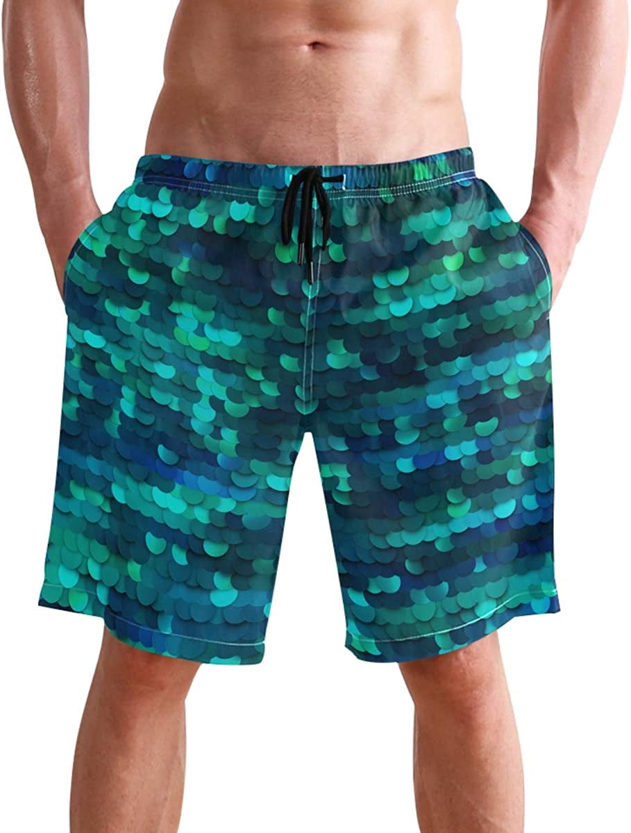 Men's Mermaid Scale Swim Trunks Quick Dry Beachwear Sports Running Swim ...