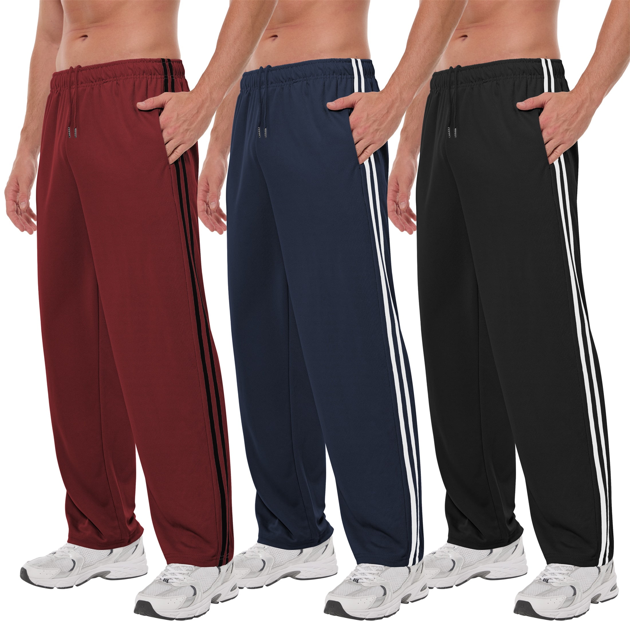 Men's Mesh Athletic Sweatpants with Pockets Open Bottom Gym Active ...