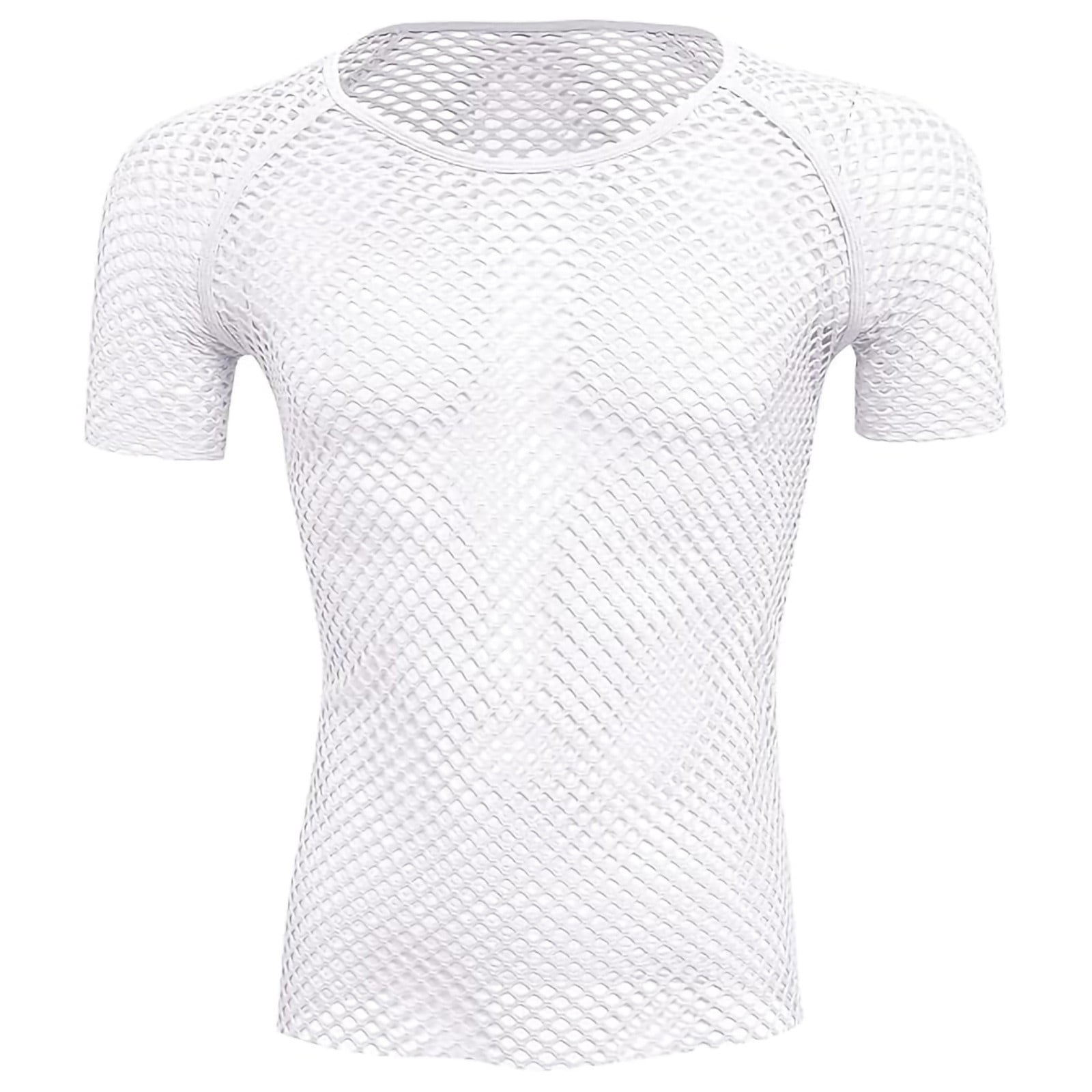 Men's Mesh Fishnet Fitted Short Sleeve Muscle Top Sexy Sheer See ...