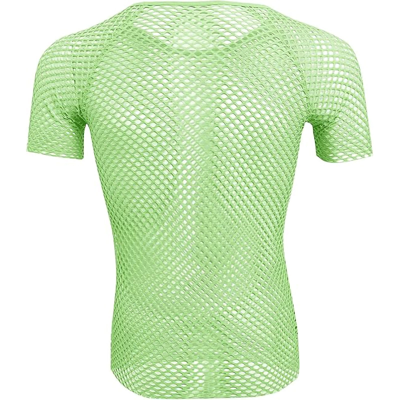 Men's Mesh Fishnet Fitted Short Sleeve Muscle Top Sexy Sheer See ...