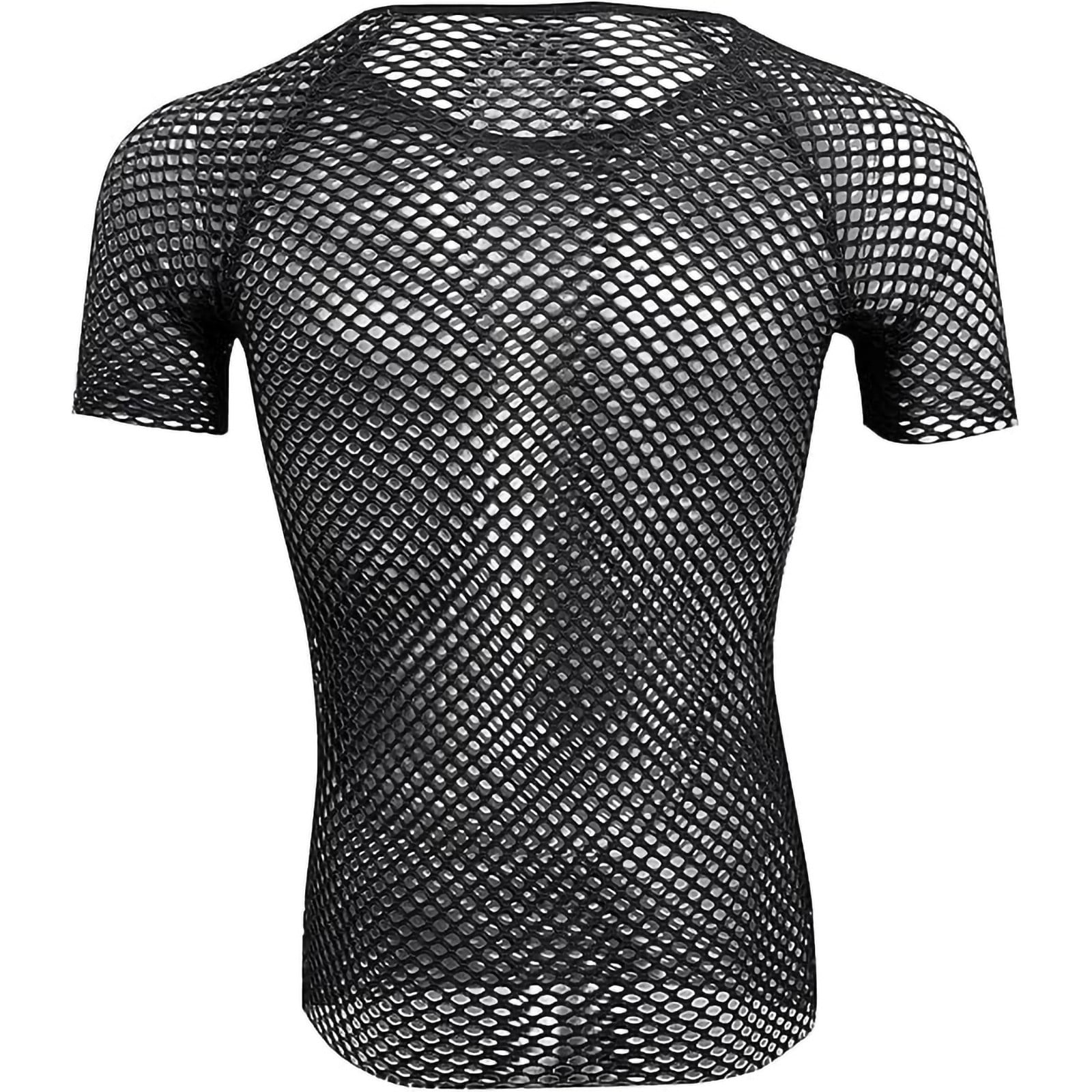 Men's Mesh Fishnet Fitted Short Sleeve Muscle Top Sexy Sheer See ...
