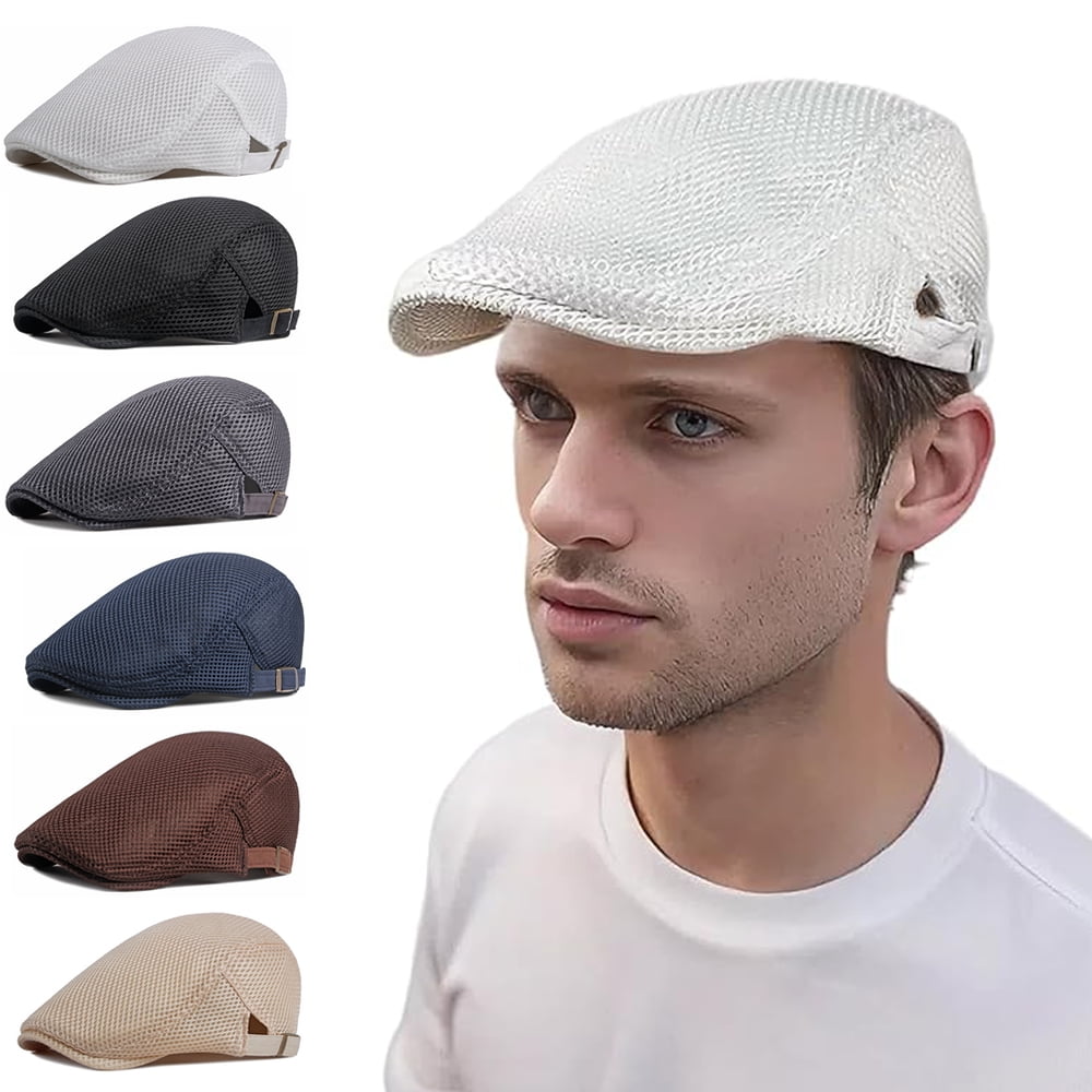 Men's Mesh Flat Cap Breathable Summer Newsboy Hat Beret Ivy Cap Irish ...