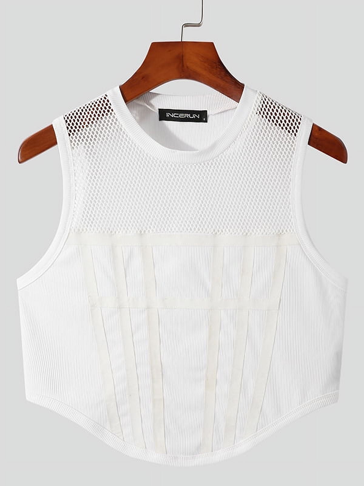 Men's Mesh Panel Stretch Curved Hem Sleeveless Crop Tank Top - Walmart.com