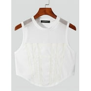 Men's Sleeveless O-neck Vests Mesh Patchwork Transparent Tank Tops ...