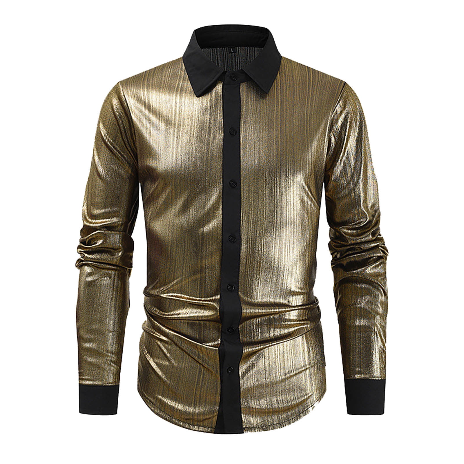 Men's Metallic 70s Disco Shirts Luxury Sequins Button Down Long Sleeve ...