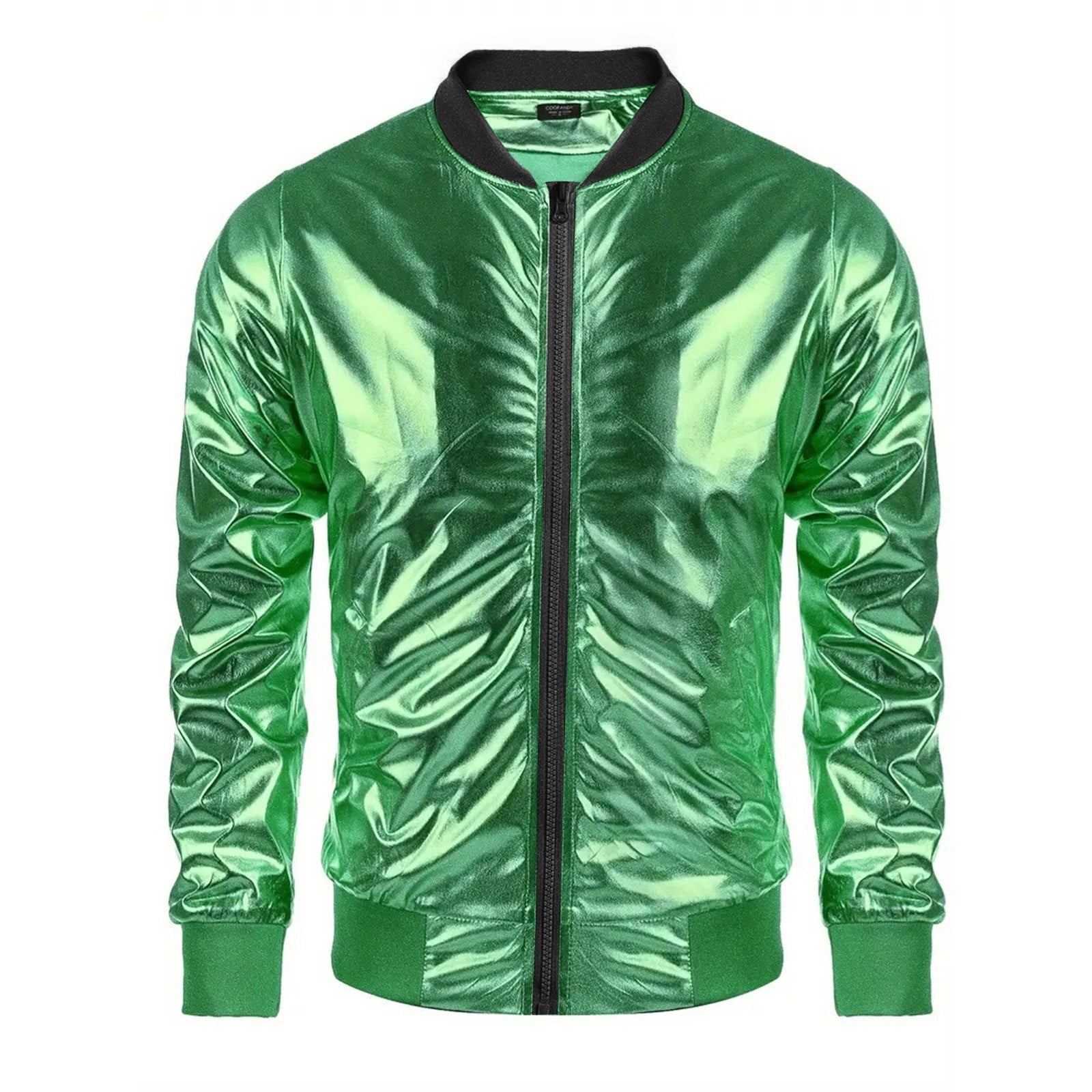 Men's Metallic Jacket 70s Disco Party Jacket Baseball Bomber (Green XL ...