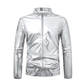 INSPIRE CHIC Men's Jacket Metallic Zip up Hooded Lightweight ...