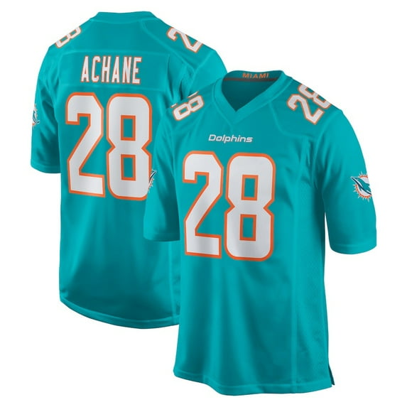 Men's Miami Achane 28 Aqua Sports Player Game Stitched Name Number T ...