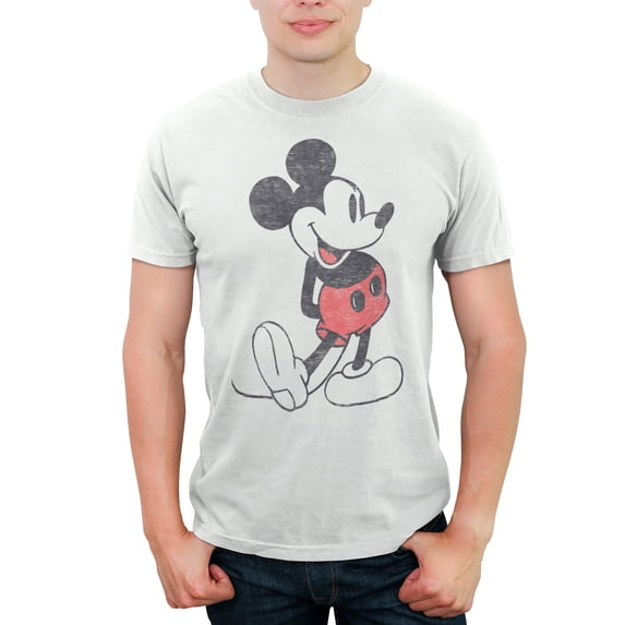 Disney's Men's Retro Mickey Mouse Graphic Tee, Distressed Pose, White ...