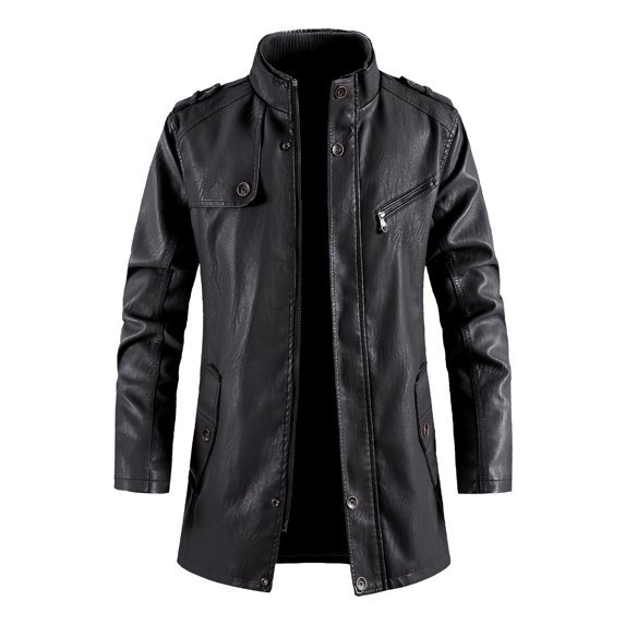 Men's Mid Length Leather Coat Large Size Windbreaker Fashion Texture ...