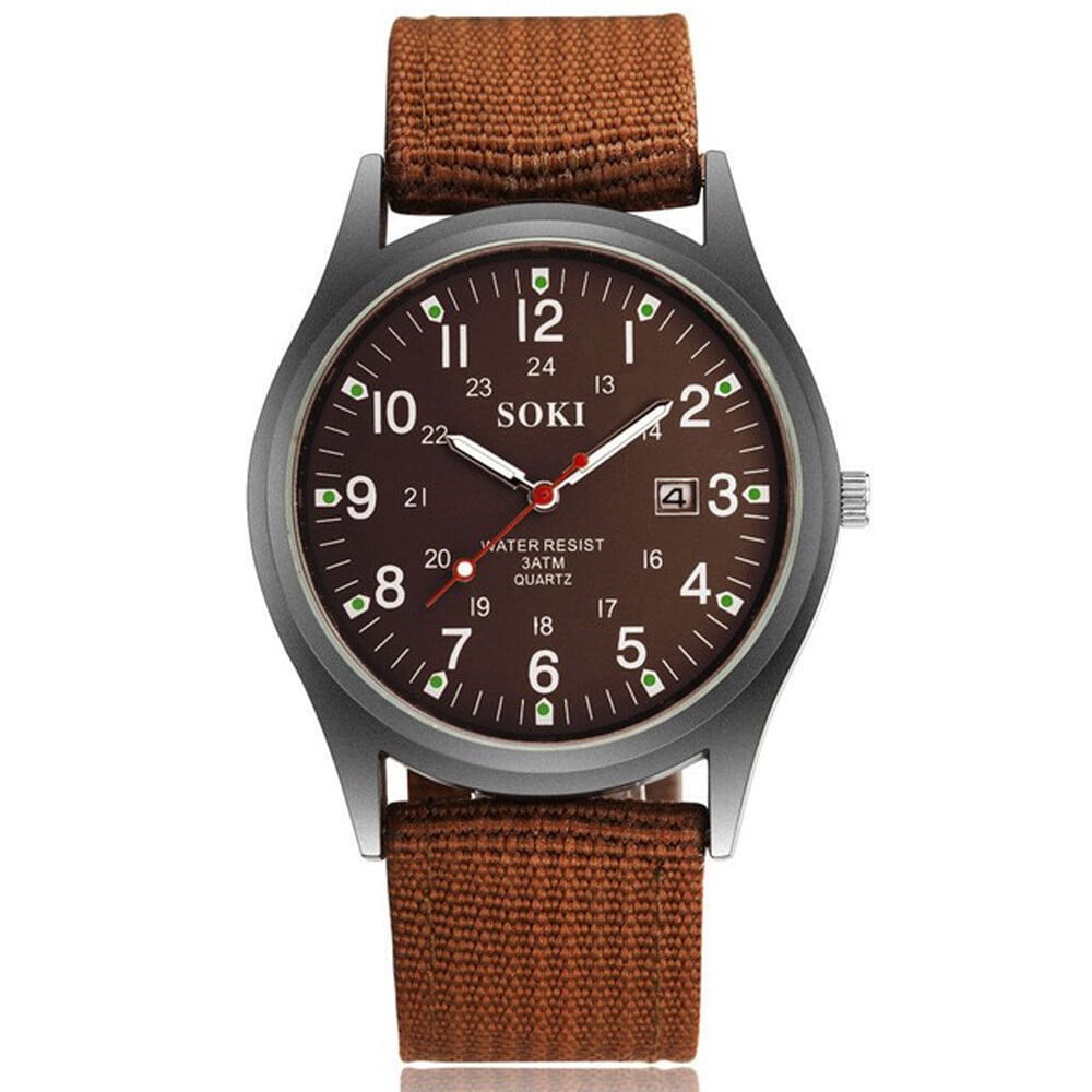 Men's Military Army Luminous 24 Hours Dial Nylon Strap Date Quartz ...