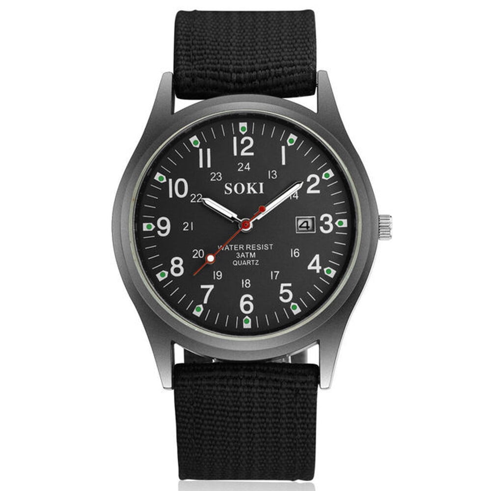 Men's Military Army Luminous 24 Hours Dial Nylon Strap Date Quartz ...