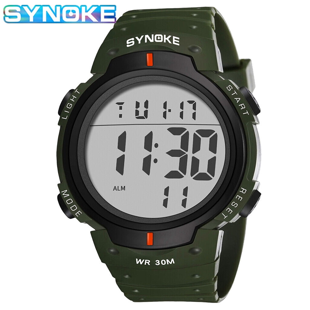 Men's Military Digital Watch LED Screen Sports Large Face Waterproof ...