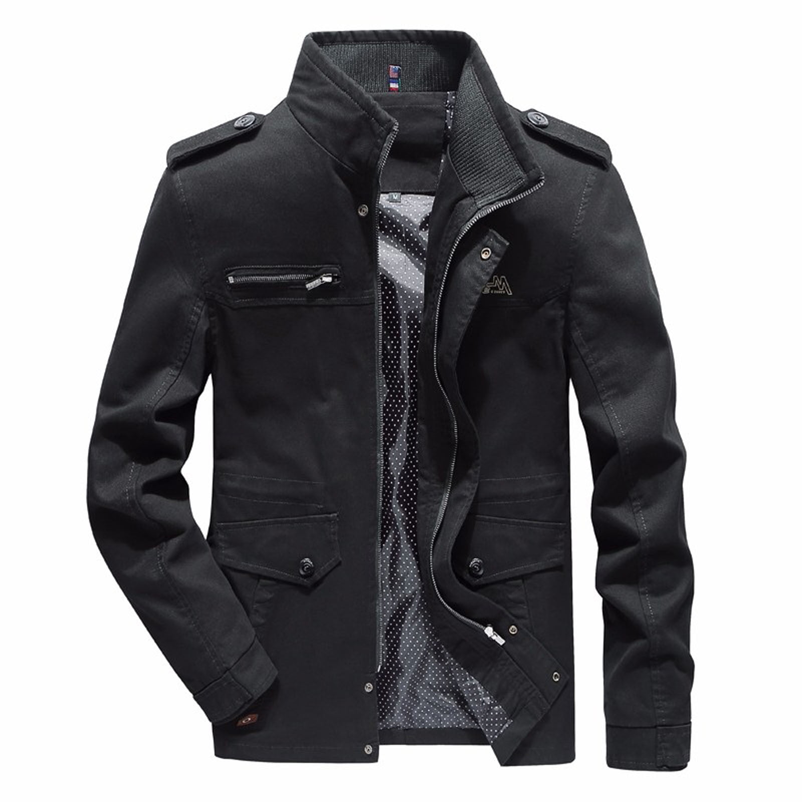 Men's Military Jacket Army Cargo Windbreaker Jackets Stand Collar Zip ...
