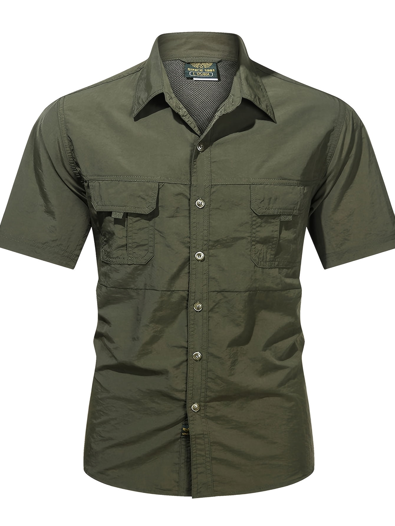 Men's Military Shirt Solid Color Short Sleeve Button Up Cargo Outdoor ...