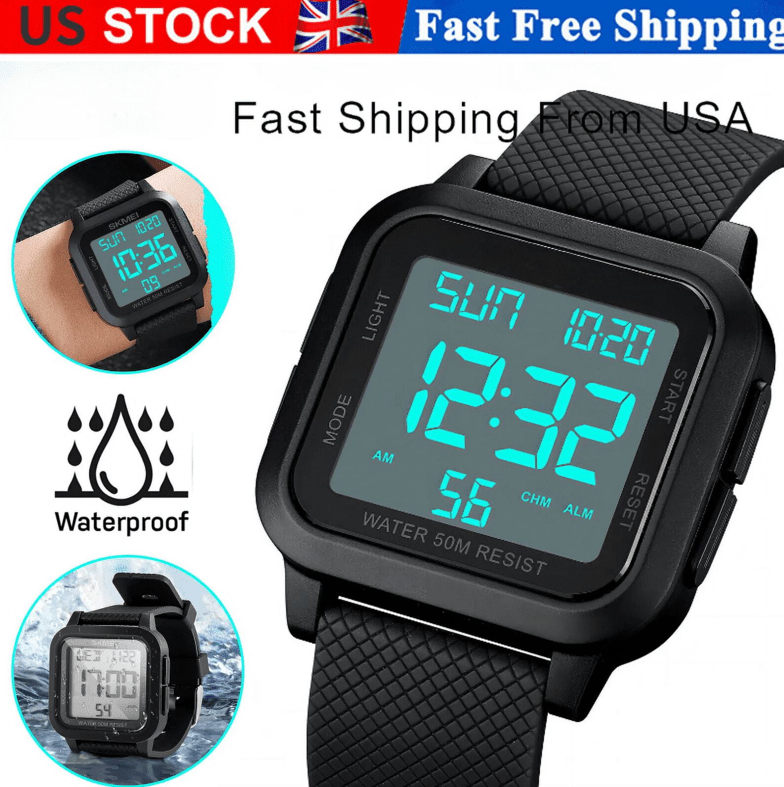 Men's Military Sports Watch LCD Screen Waterproof Wristwatch Large ...