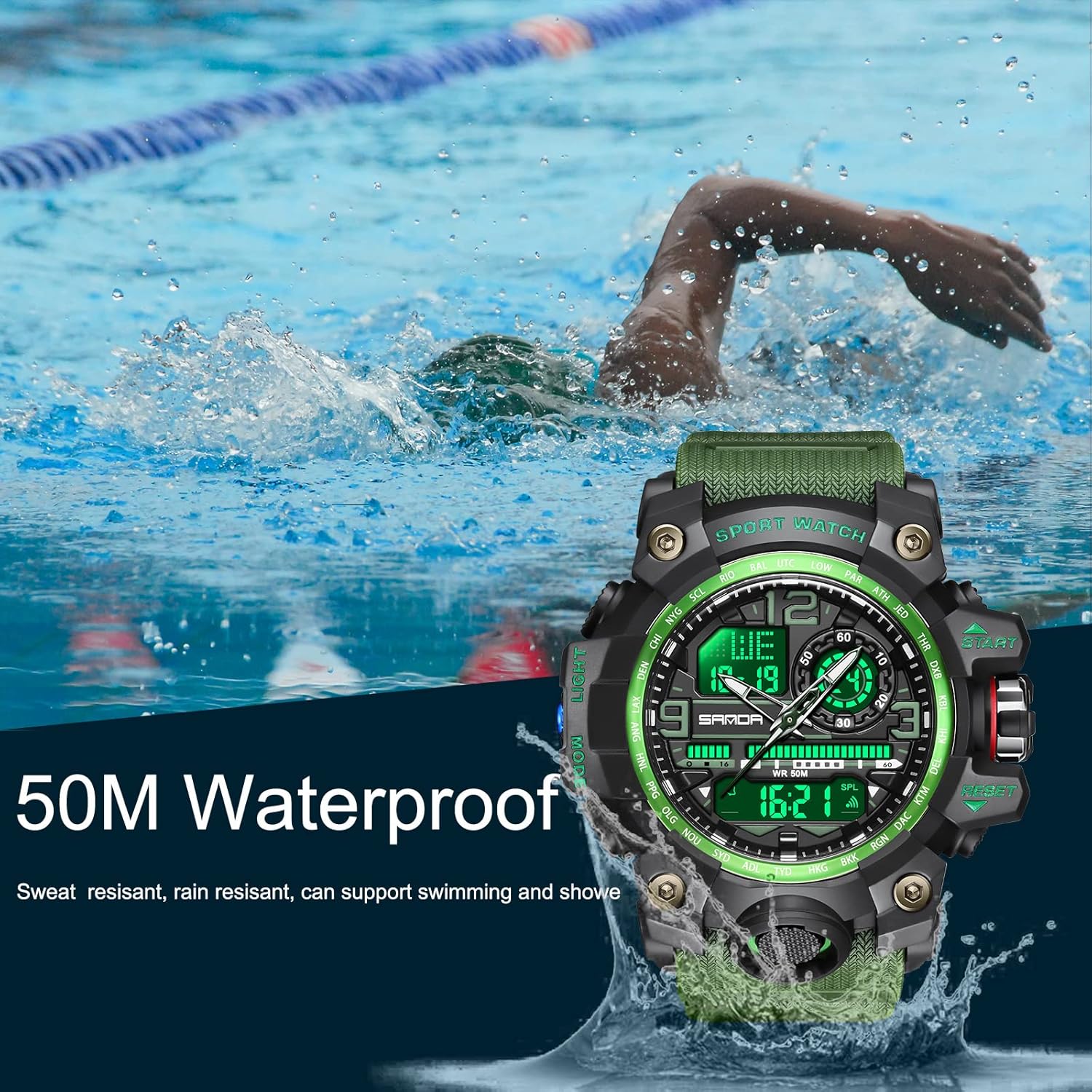 Men’s Military Watch, Dual-Display Waterproof Sports Digital Watch Big ...