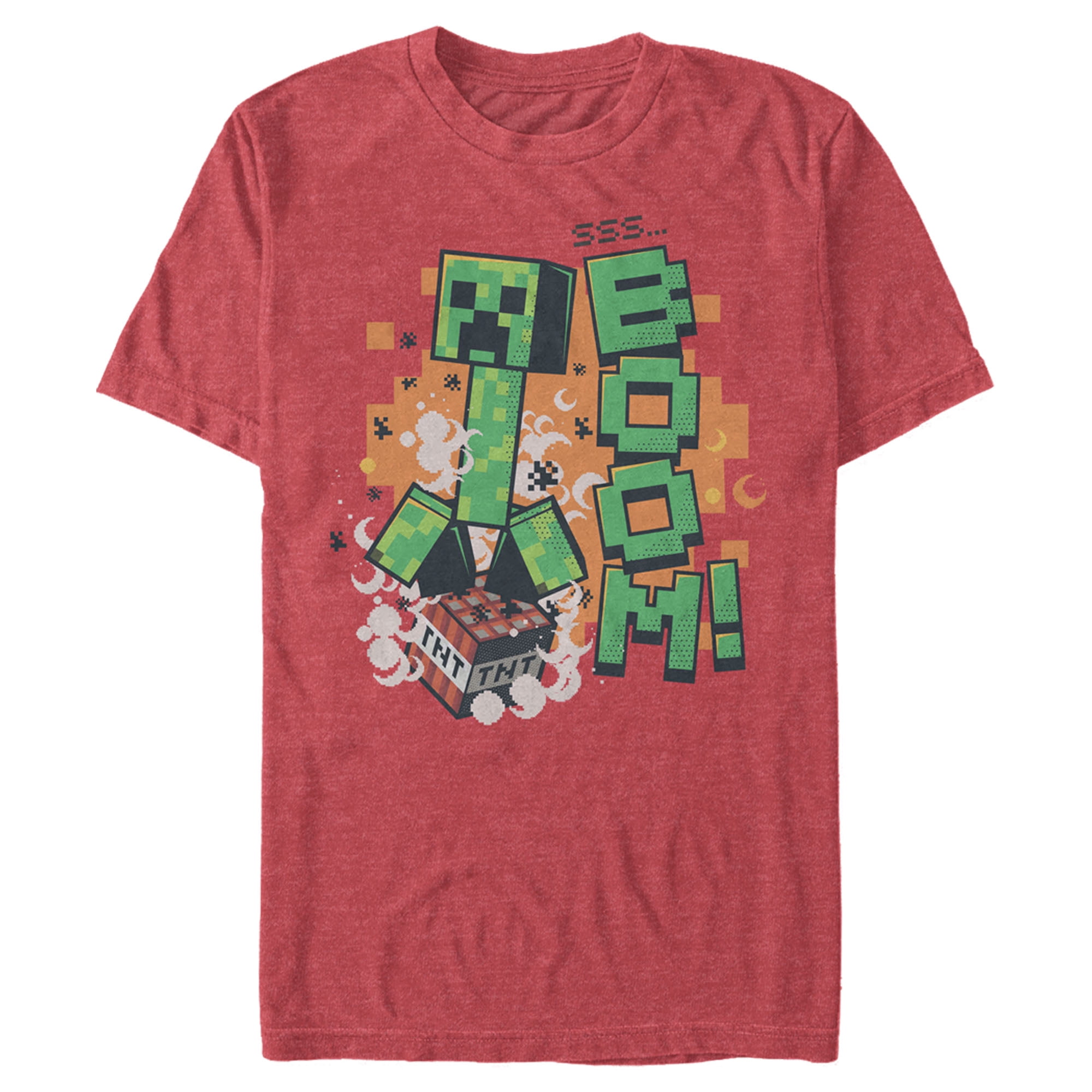 Men's Minecraft Creeper Boom Graphic Tee Red Heather 3X Large - Walmart.com