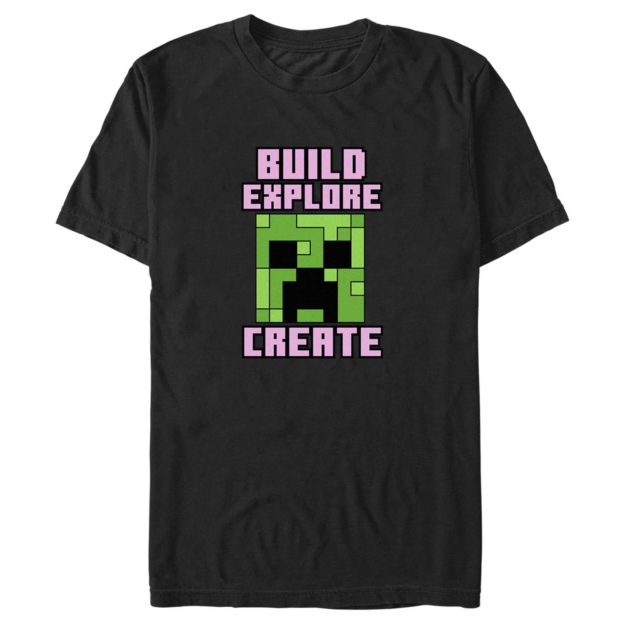 Men's Minecraft Creeper Face Build Explore Create Graphic Tee Black ...
