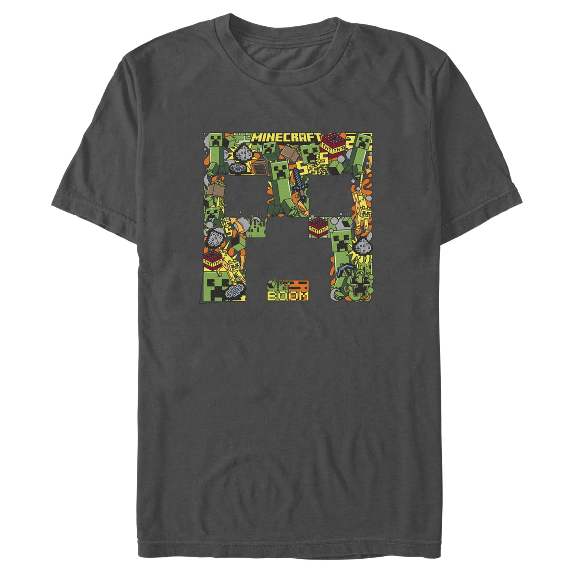 Men's Minecraft Creeper Face Collage Graphic Tee Charcoal 2X Large ...