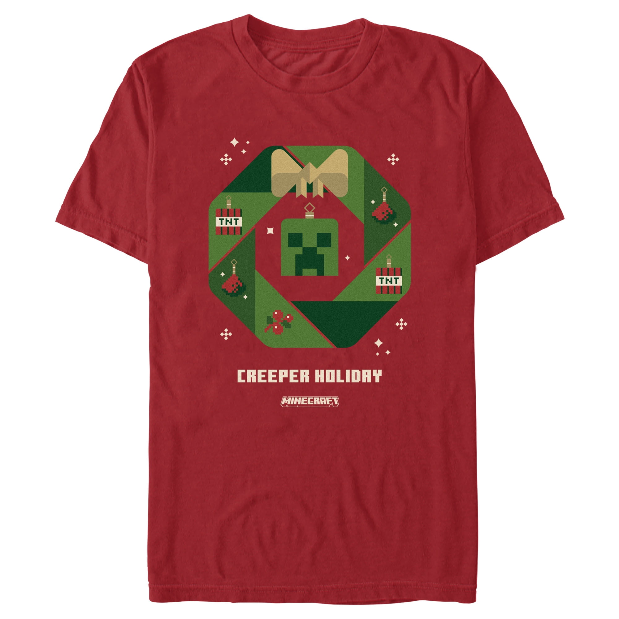 Men's Minecraft Creeper Holiday Wreath Graphic Tee Cardinal Medium ...