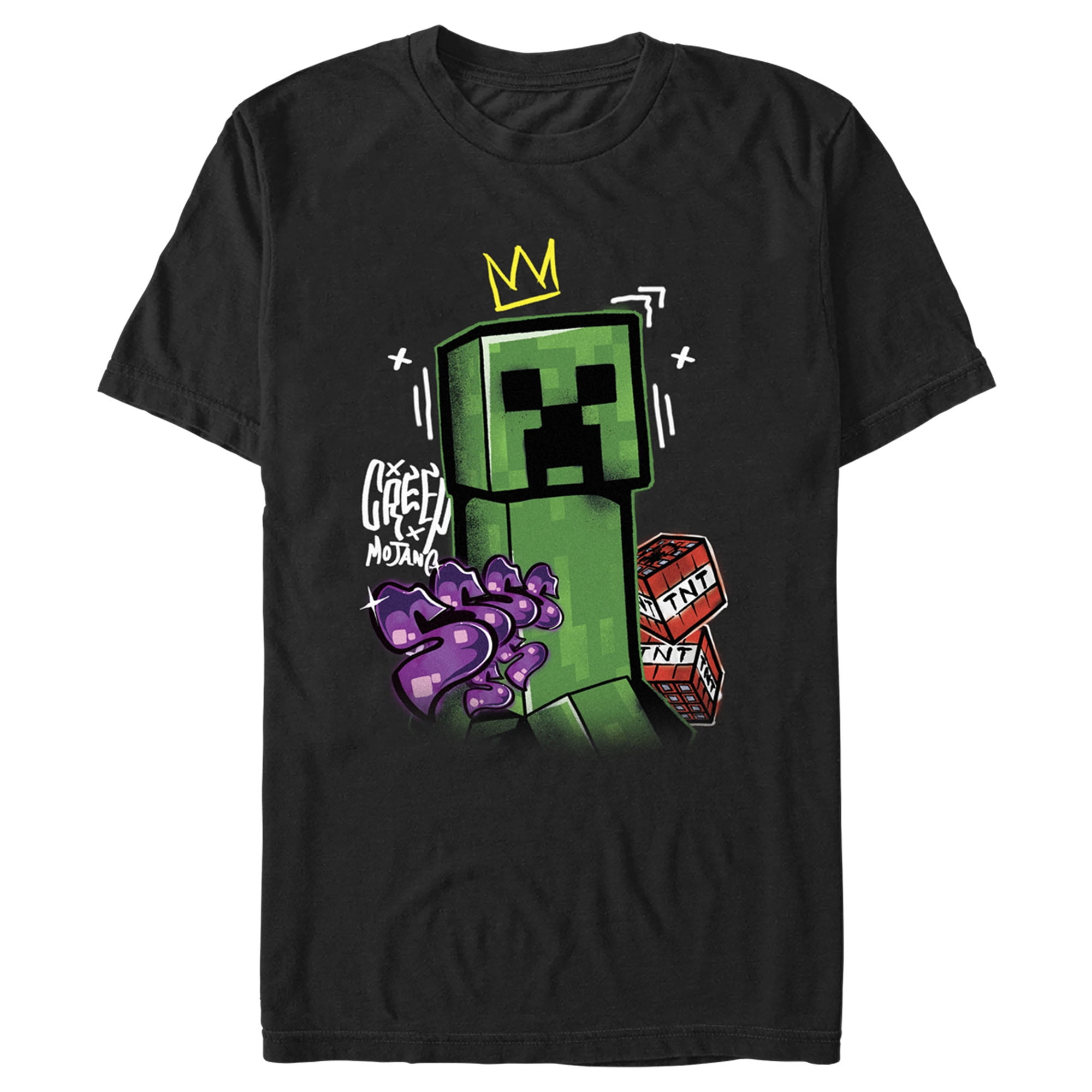 Minecraft Men's Creeper King Graphic T-Shirt, Black, Medium, Graffiti ...
