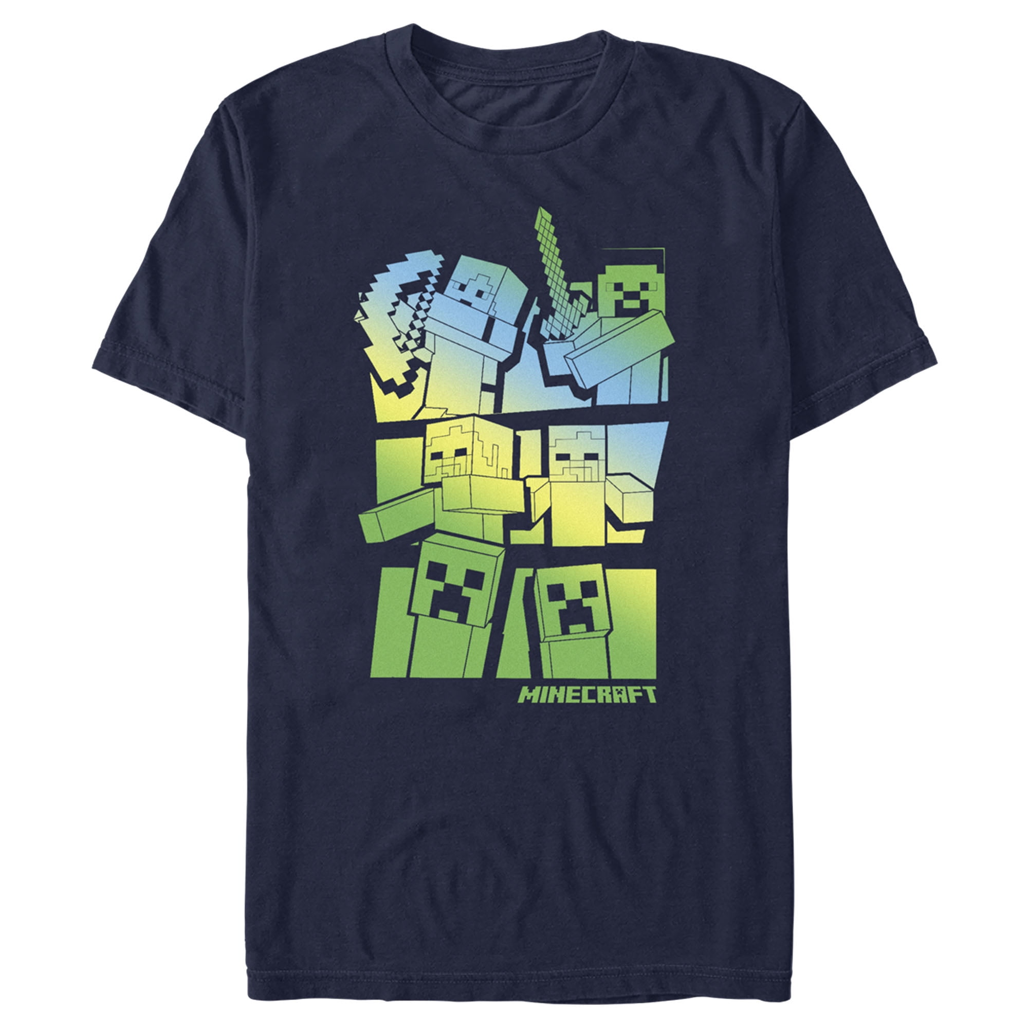 Men's Minecraft Steve and Alex Vs. Mobs Graphic Tee Navy Blue Large ...