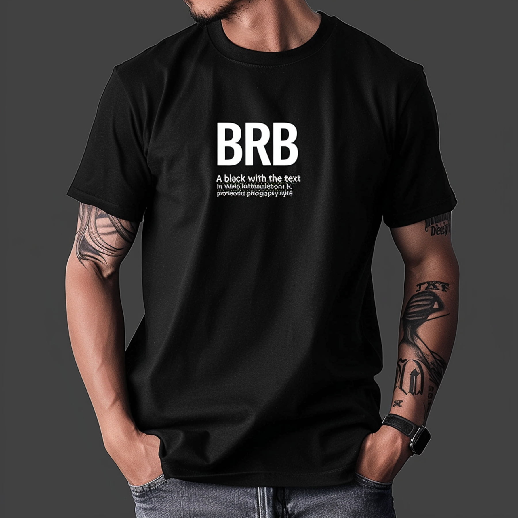 Men's Minimalist 'BRB ' Black TShirt Professional Photography Style ...