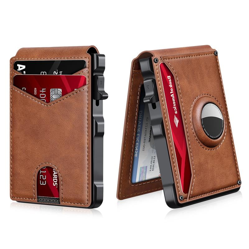 Men's Minimalist Bifold Wallet with AirTag Slot & RFID - Pop-Up Holder ...
