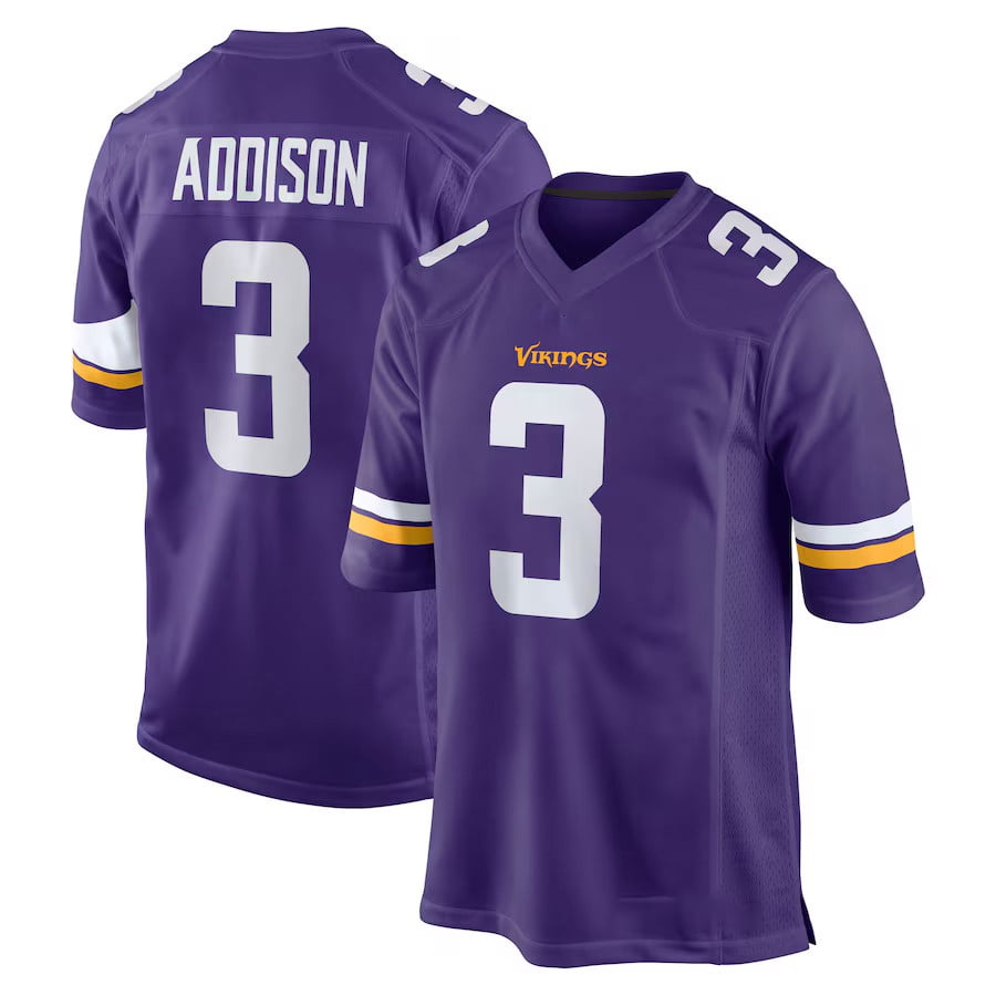 Men's Minnesota Addison 3 Purple Sports Player Game Stitched Name ...