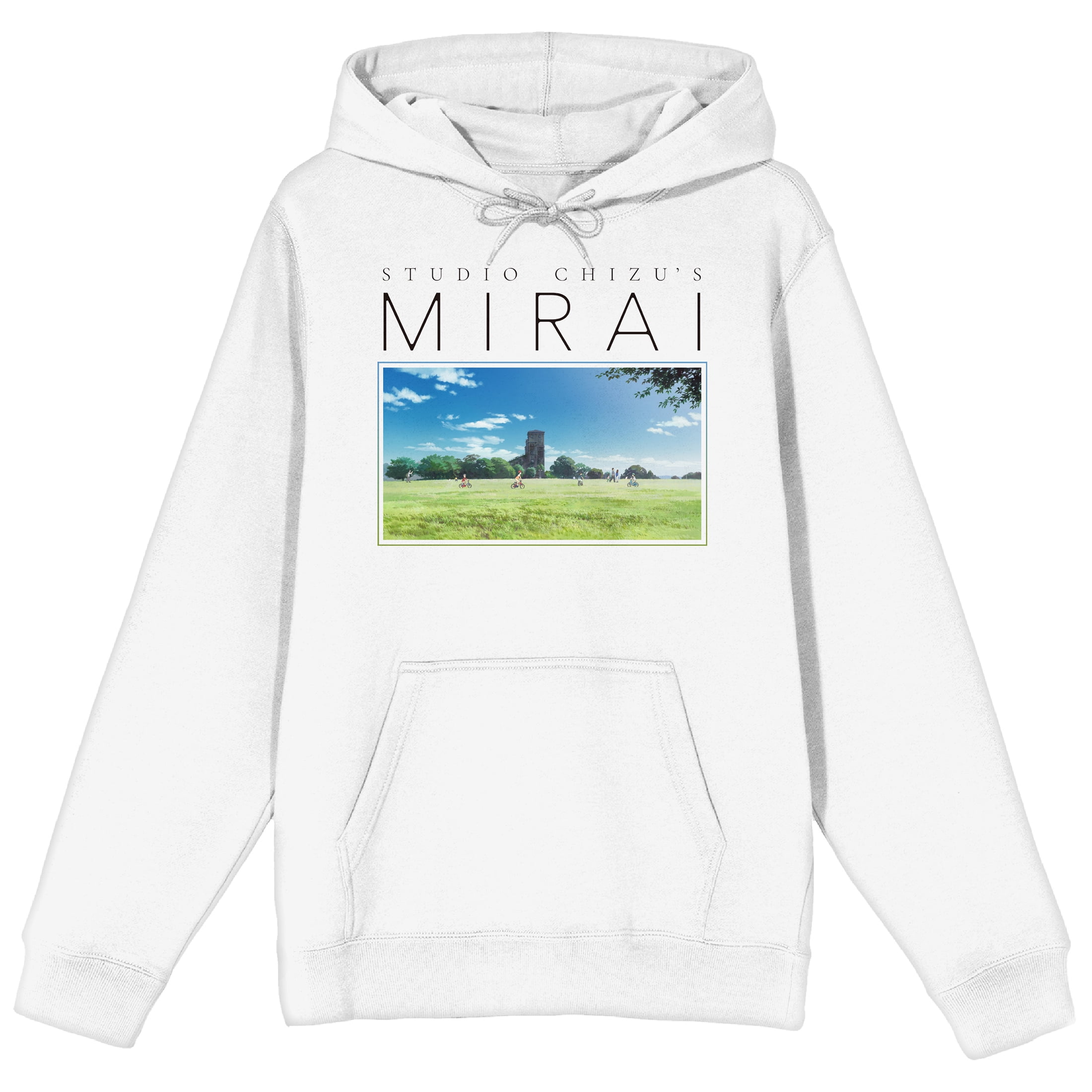 Mirai Logo text, Grass field, Kids on bikes with blue skies on White Adult Hoodie-XXL - Walmart.com